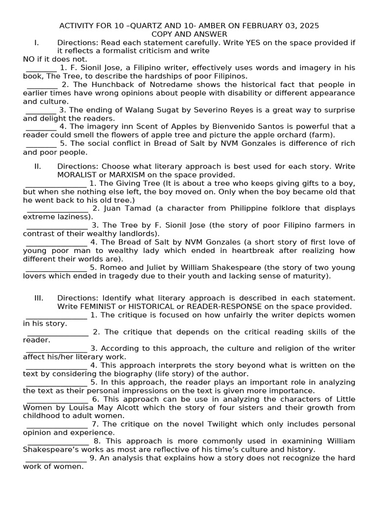 Activity For Literary Techniques | PDF