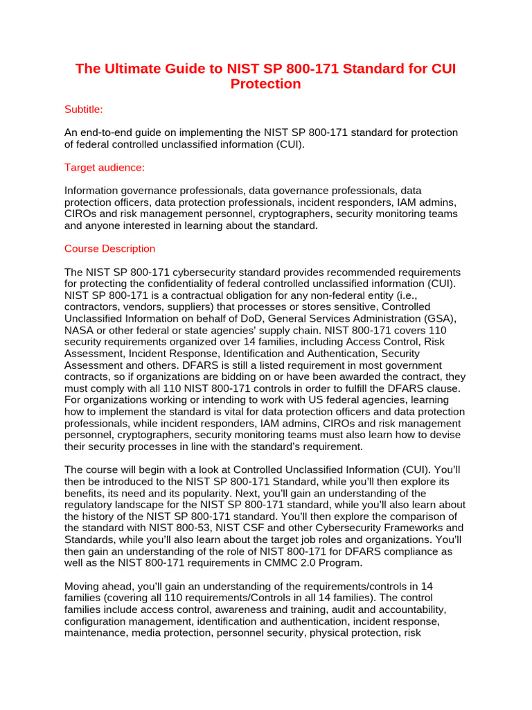 CSD - The Ultimate Guide To NIST SP 800-171 Standard For CUI Protection ...