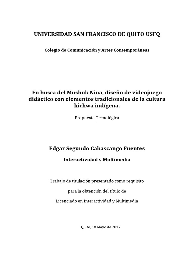 Videojuego Didáctico Kichwa: Mushuk Nina | PDF | Videojuegos | Unidad ...