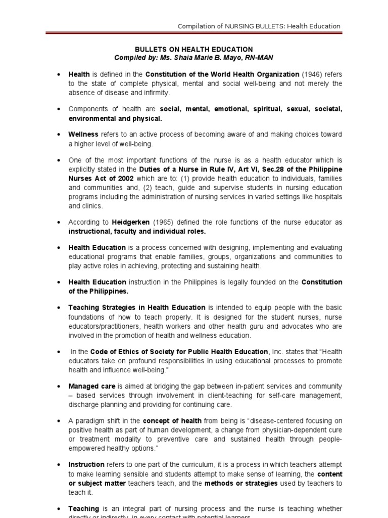 Bullets On Health Education | PDF | Health Education | Learning