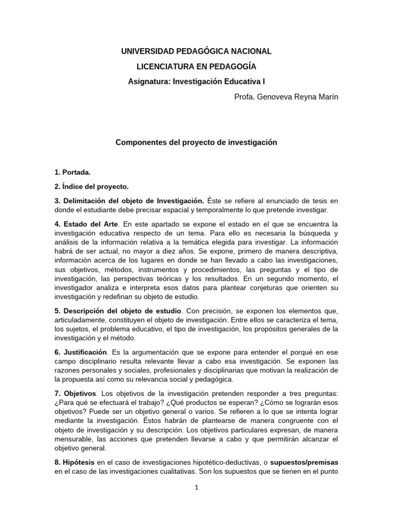 Componentes de un Proyecto de Investigación | PDF | Teoría | Hipótesis