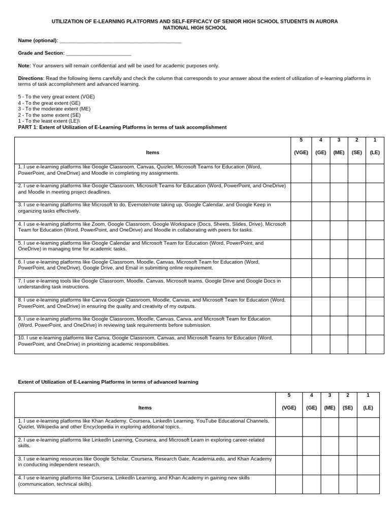 Questionnaire For Students | PDF | Educational Technology | Self Efficacy