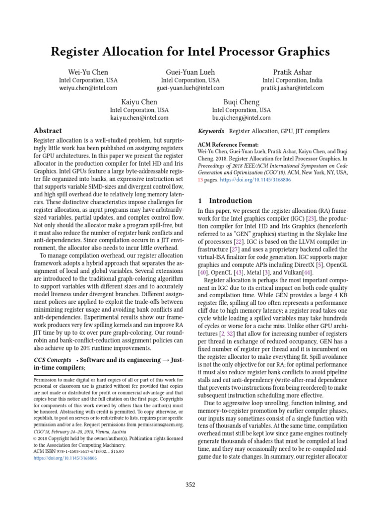 Register Allocation For Intel Processor Graphics: Wei-Yu Chen Guei-Yuan Lueh Pratik Ashar | PDF ...