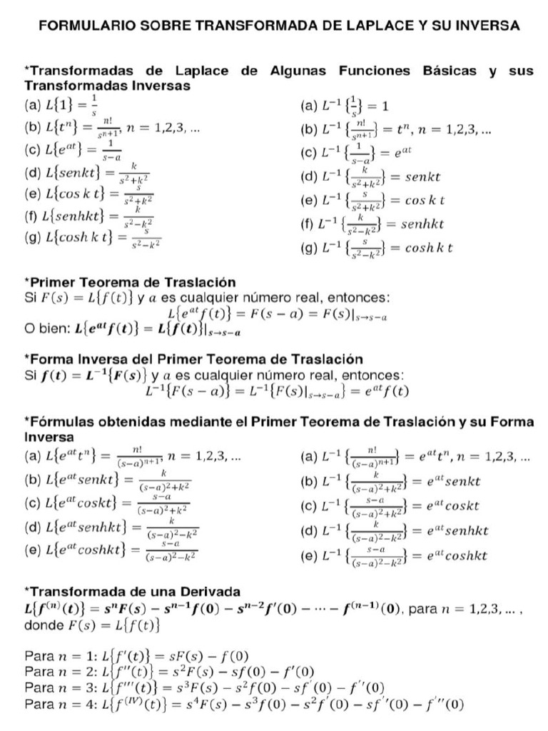 Formulario Completo de La Trasformada de Laplace. | PDF | Análisis ...