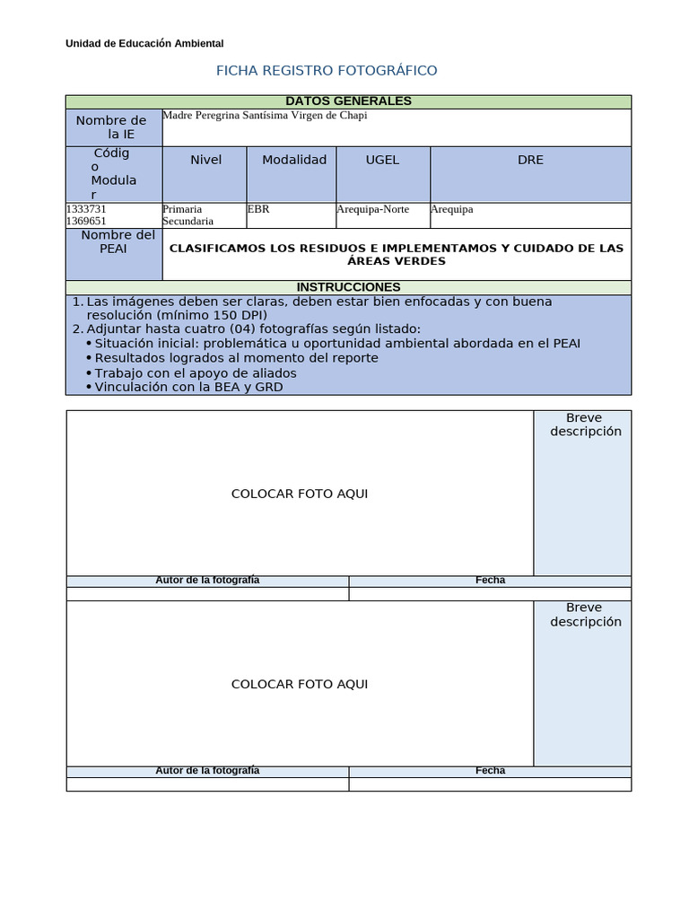 Ficha De Registro Fotográfico Pdf