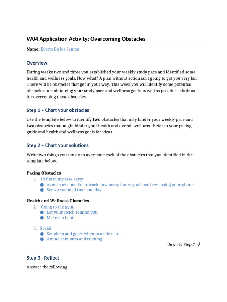 Pc103 Document w04ApplicationActivityTemplate ObstacleManagement | PDF