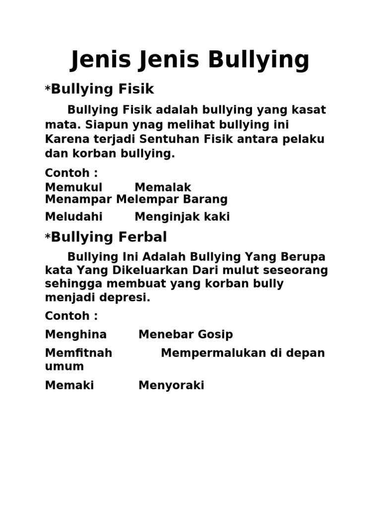 Jenis-Jenis Bullying dan Contohnya | PDF