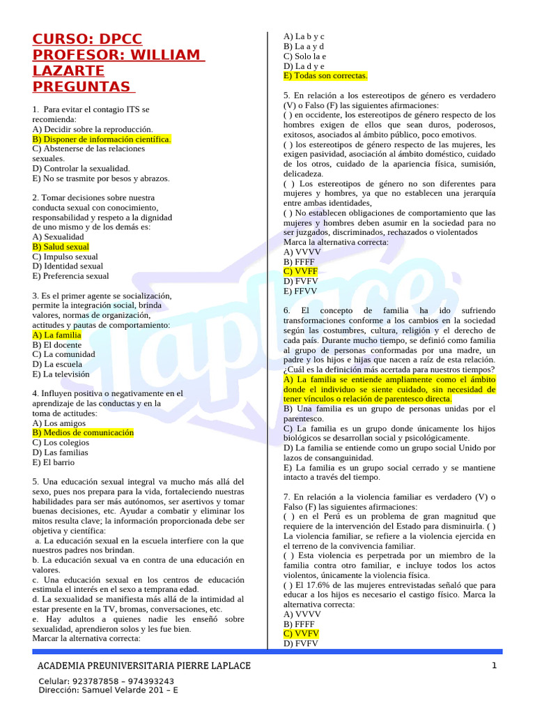 Preguntas DPCC e Historia 2024 Cato | PDF | Familia | Grupo social