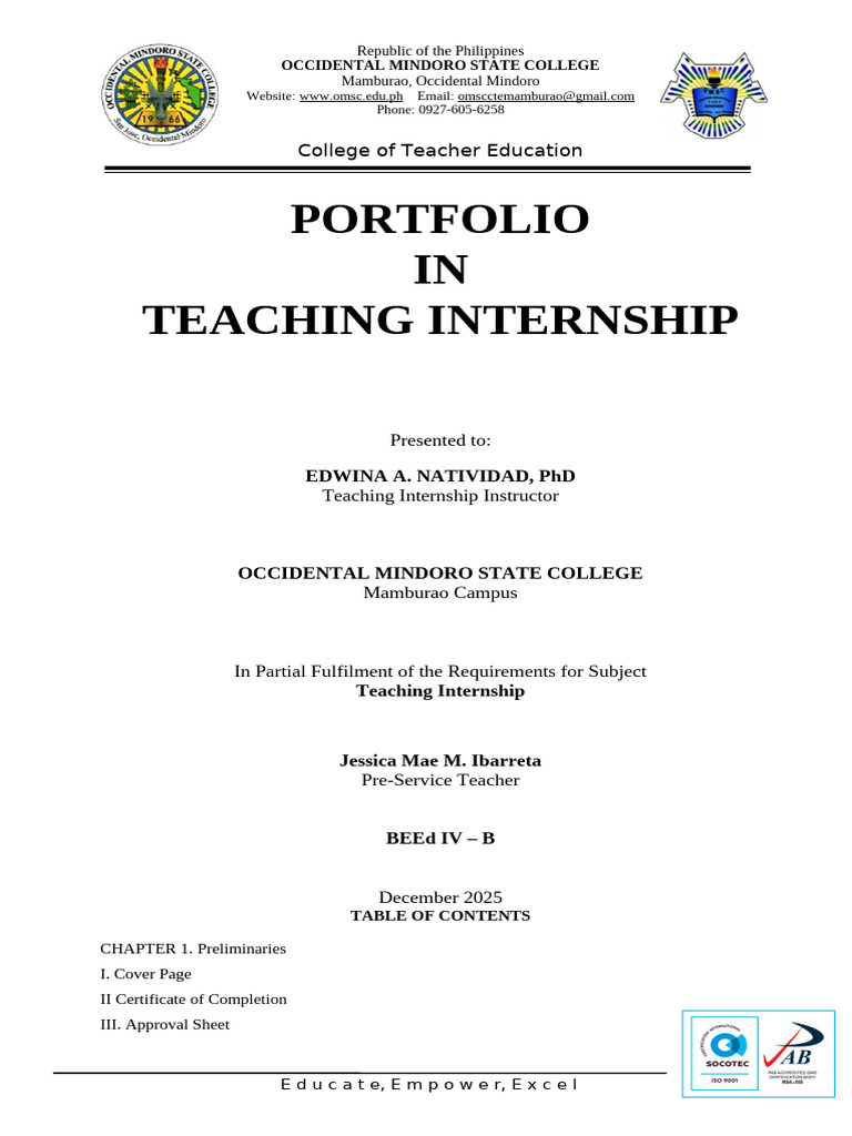 Portfolio For Internship | PDF | Teachers | Mentorship