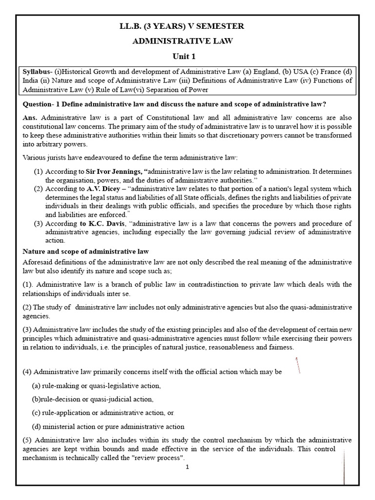 Adminsitrative Law Unit 1 To 4 - English | PDF | Rule Of Law ...