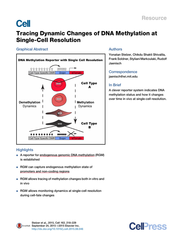 tracing Dynamic Changes of DNA Methylation at Single-Cell Resolution | PDF | Dna Methylation ...