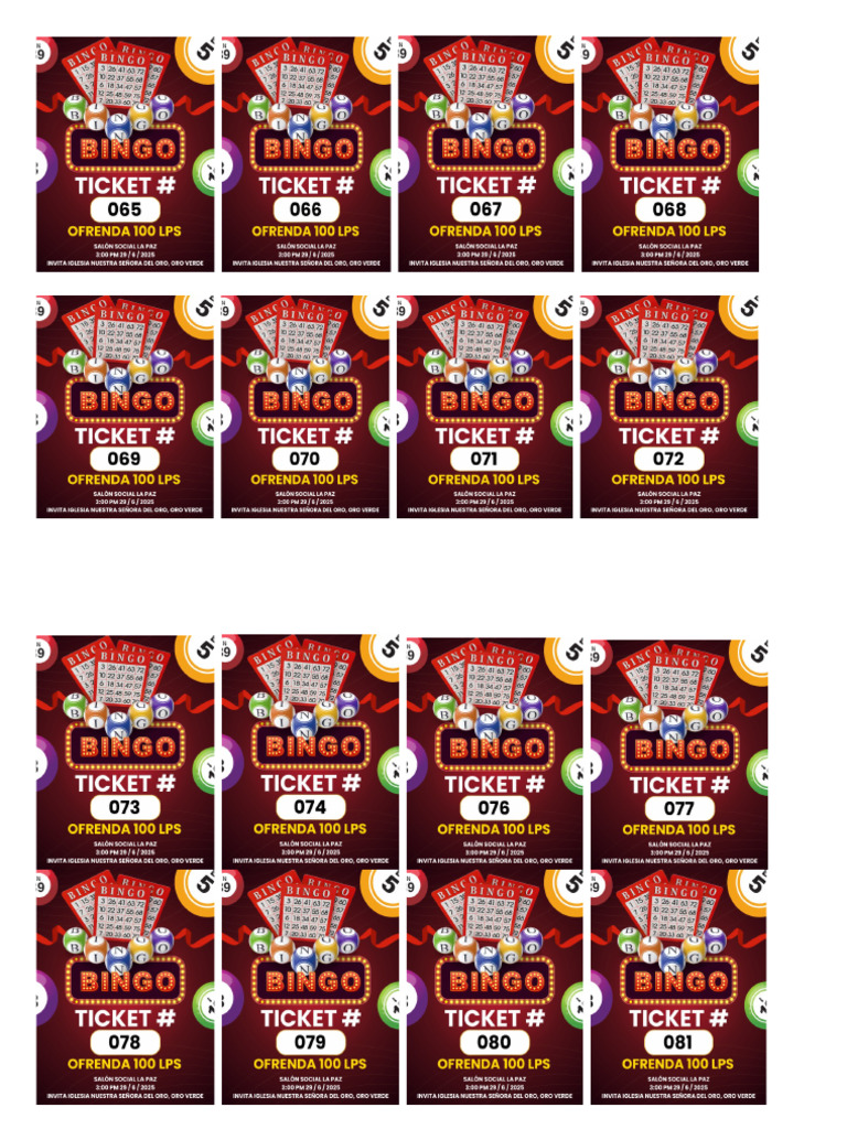 Tarjetas bingo 065 - 100 | PDF