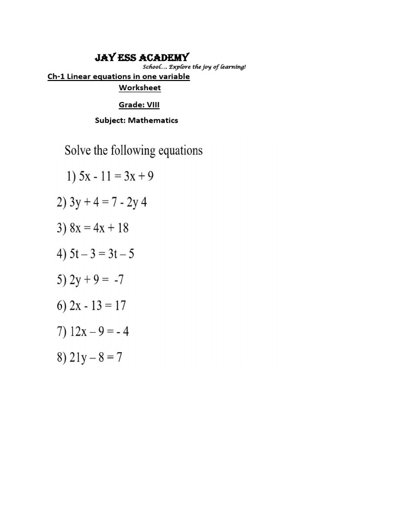 Grade 8 Maths Worksheet ch2 | PDF