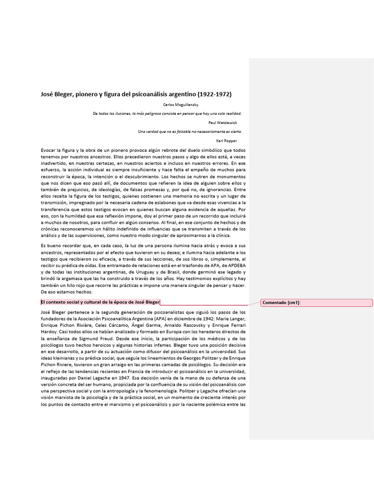 José Bleger: Pionero del Psicoanálisis Argentino | PDF | Psicoanálisis ...