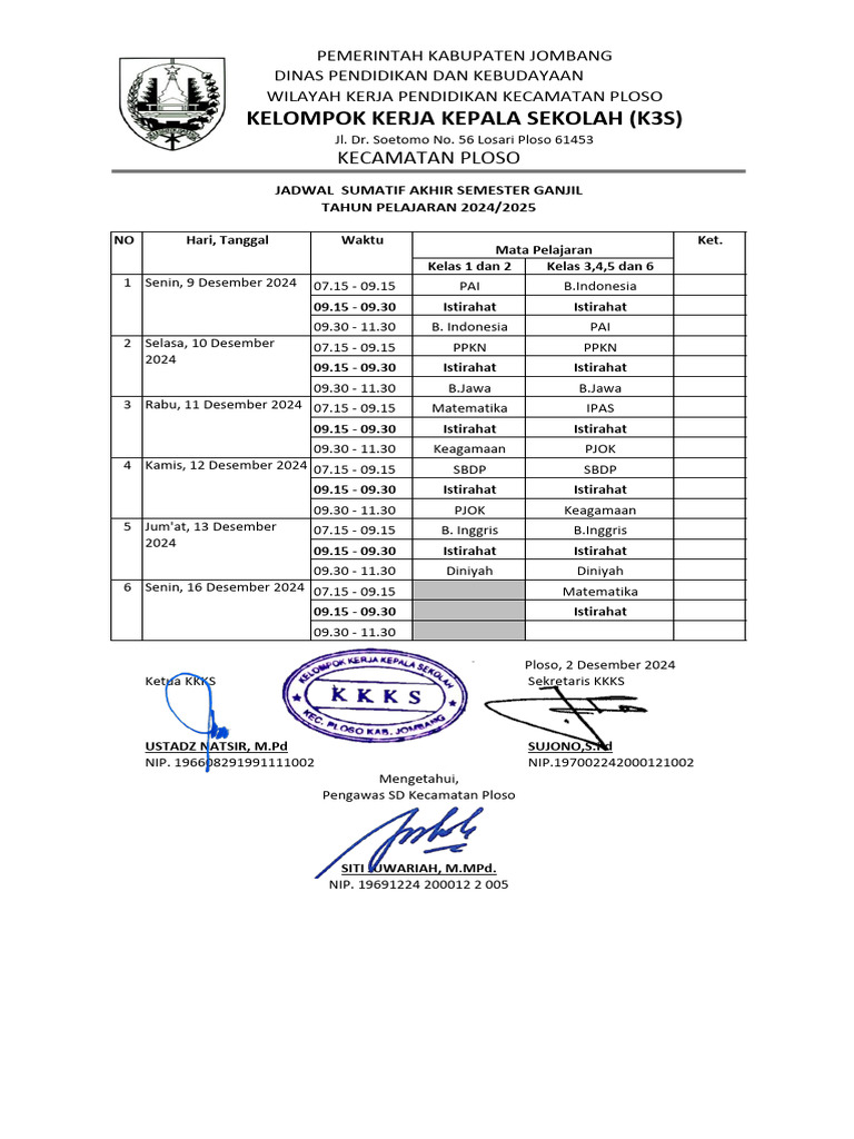 Jadwal SAS Ganjil 2024-2025 | PDF