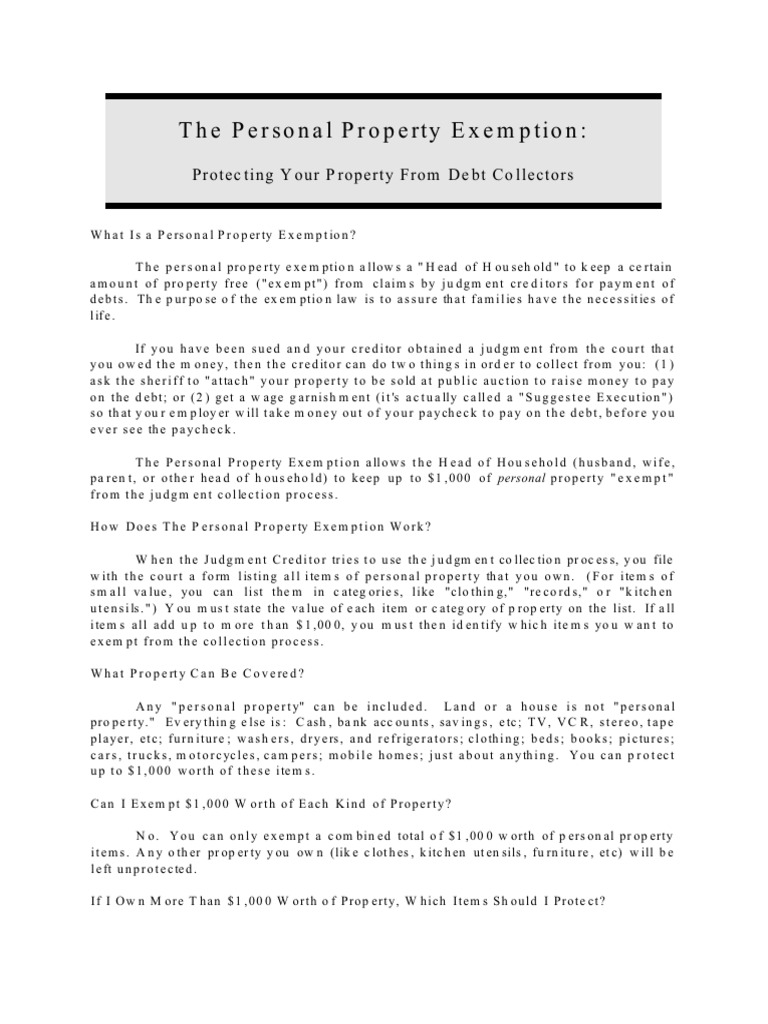Personal Property Exemption Guide | PDF