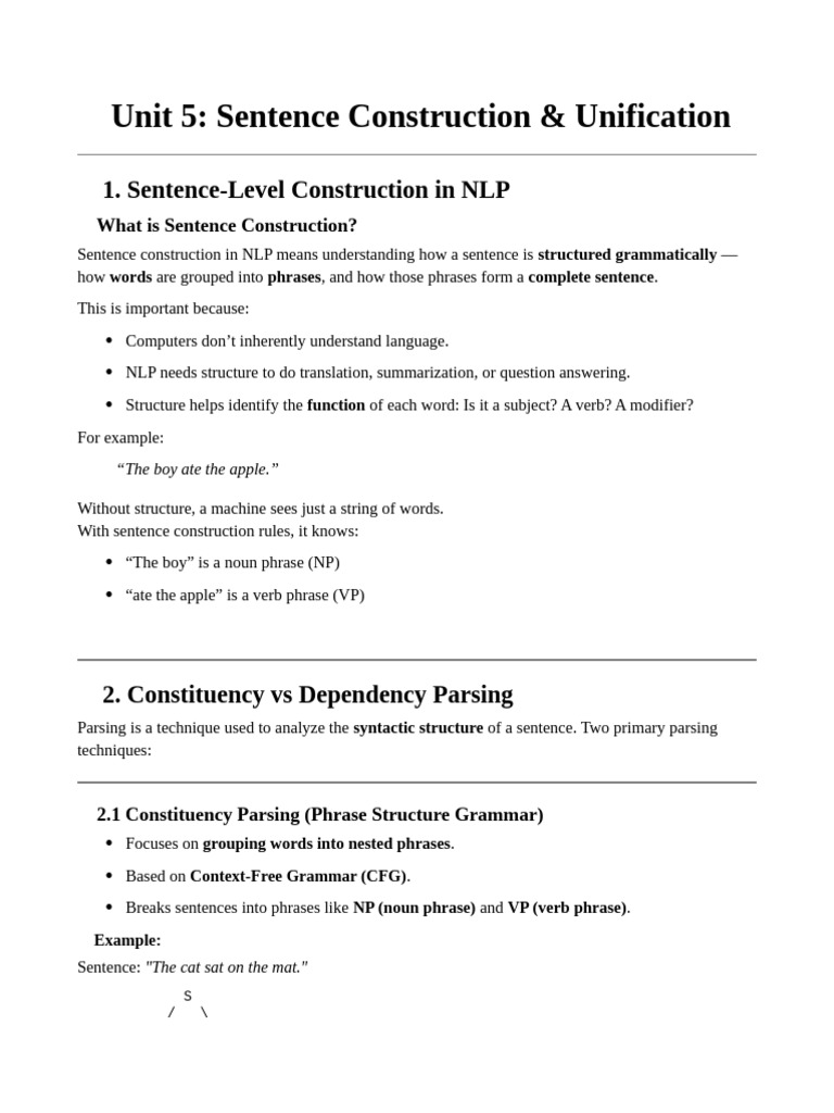 Sentence Construction in NLP Explained | PDF | Parsing | Phrase