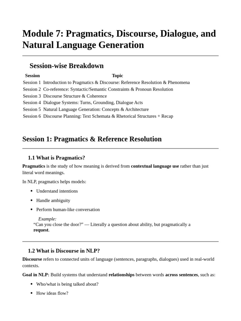NLP Pragmatics and Discourse Analysis | PDF | Semantics | Language ...