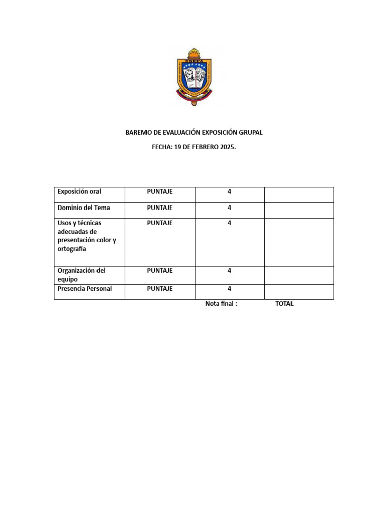 Exposición Baremo de Evaluación | PDF