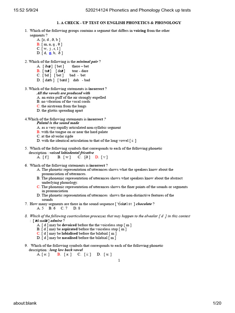 A Check Up Test On English Phonetics Phonology 118468 | PDF | Phonetics ...