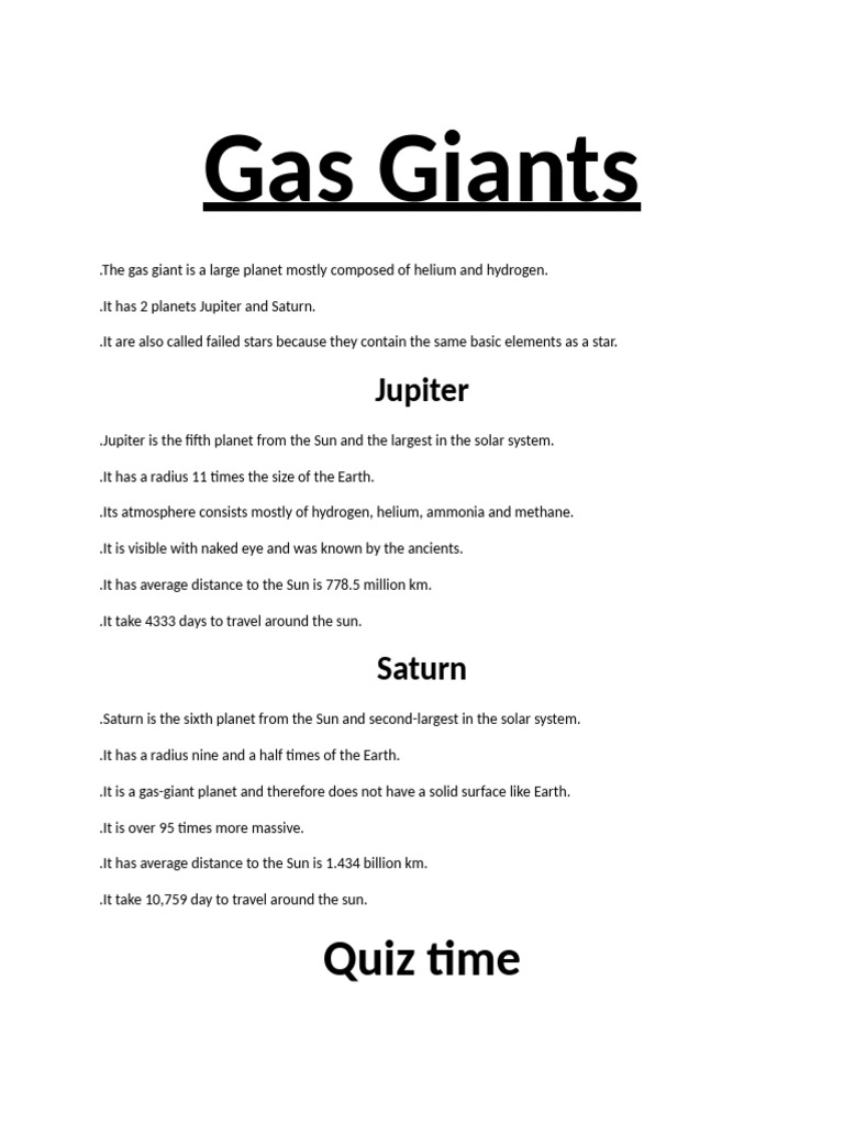 Facts About Gas Giants: Jupiter & Saturn | PDF