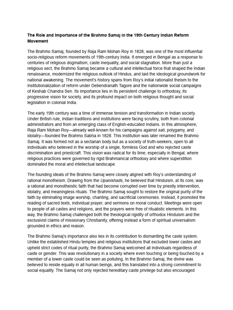 Brahmo Samaj: Catalyst for Reform | PDF