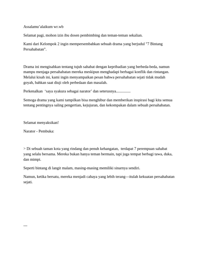 Narator Drama 7 Bintang Persahabatan | PDF