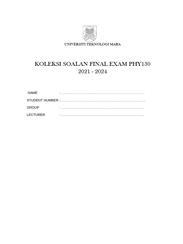 Koleksi Soalan Final Exam PHY130 2020 - 2024 | PDF | Collision | Heat