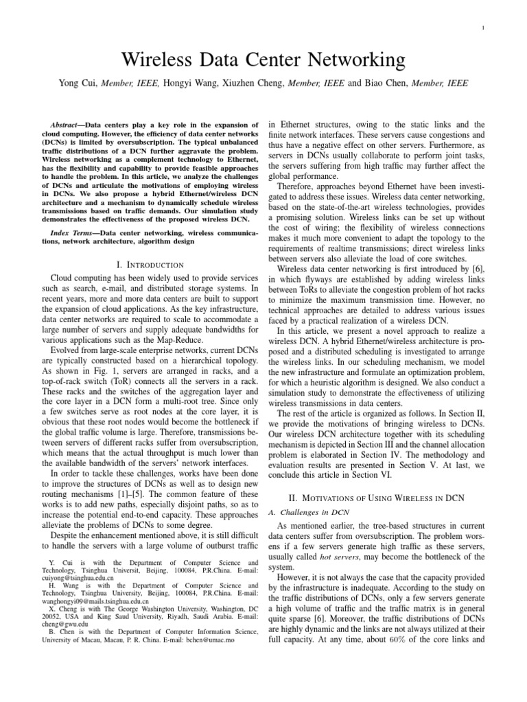 Wireless Data Center Networking | PDF | Ieee 802.11 | Computer Network