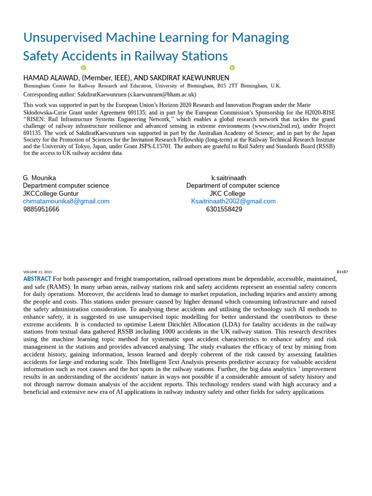 Unsupervised Machine Learning For Managing Safety Accidents in Railway Stations | PDF | Machine ...