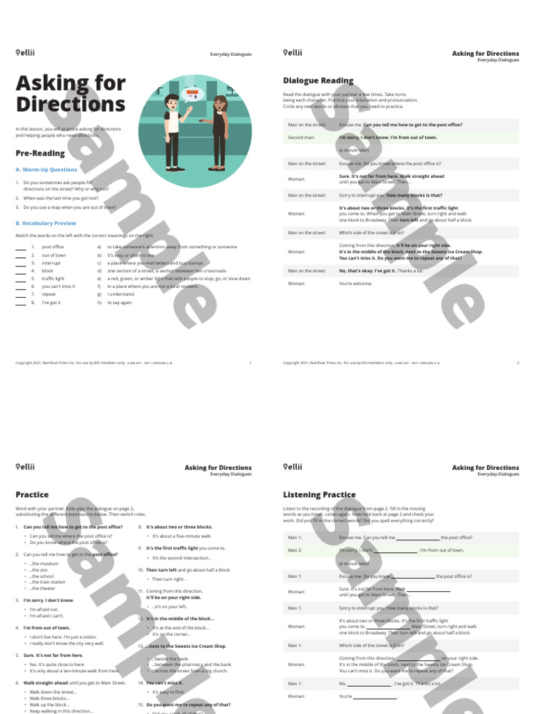 SAMPLE - Asking For Directions - Everyday Dialogues - Ellii | PDF ...