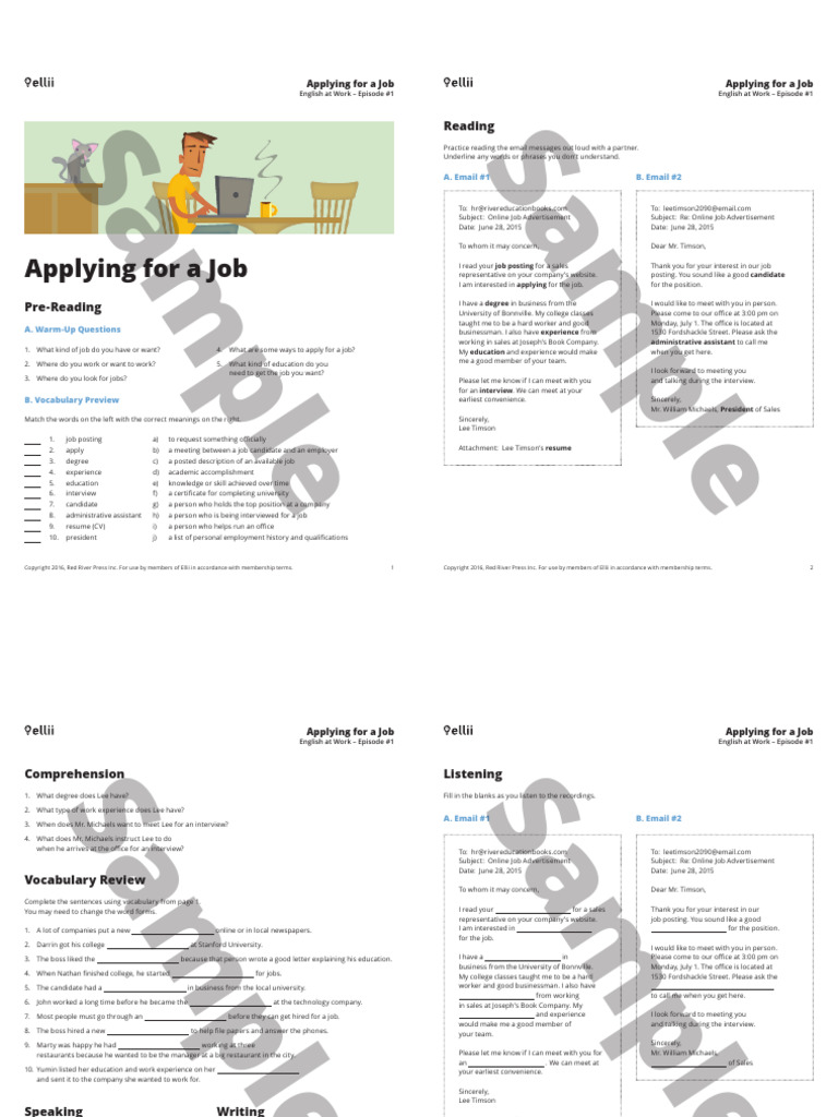 SAMPLE - Applying For A Job - English at Work - Ellii | PDF | Reading ...