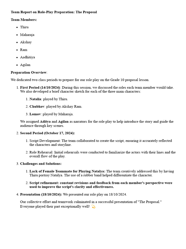 Team Report on Role-Play Preparation_ The Proposal _ QuillBot Flow | PDF