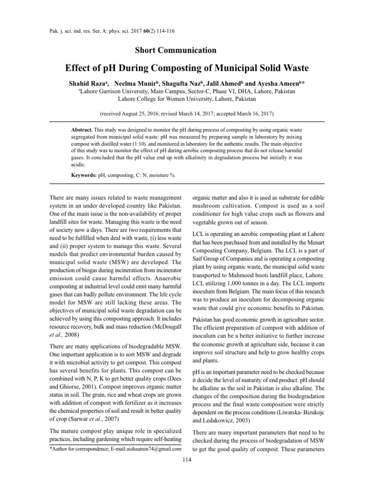 28.shahid Raza, PH Pakistan Effect of PH During Composting, Shahid Raza, Pakistan | PDF ...