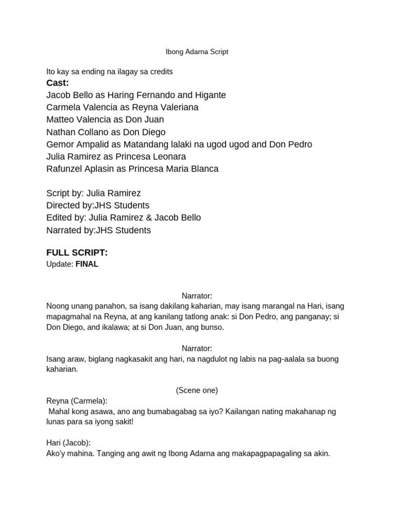 Ibong Adarna Script | PDF