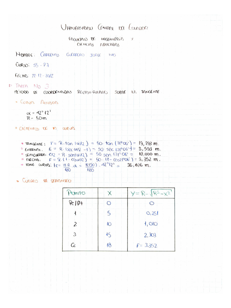 Tarea No. 3 Método de Coordenadas Rectangulares Sobre la Tangente | PDF