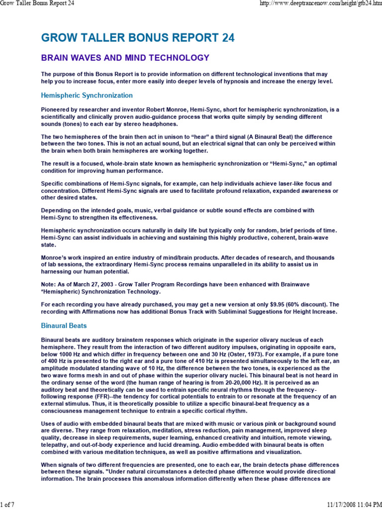 Grow Taller Bonus Report 24 | PDF | Auditory System | Neuroscience