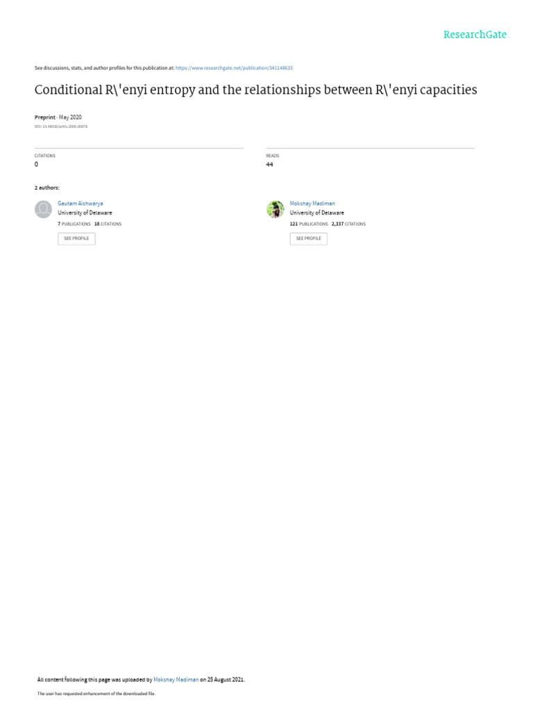 Conditional Renyi Entropy and The Relationships B | PDF | Mathematics | Mathematical Analysis
