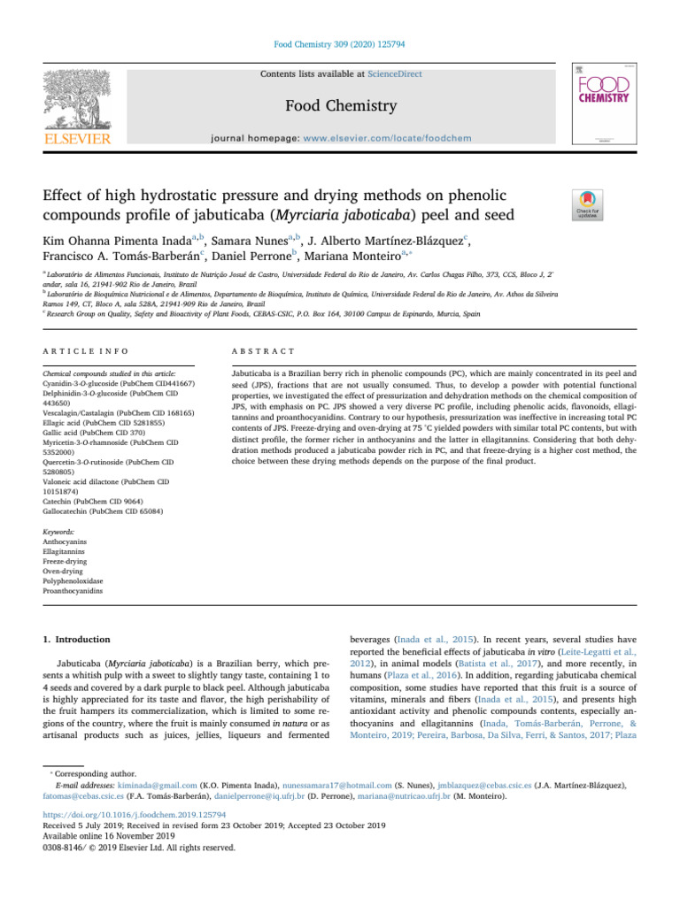 Effect of High Hydrostatic Pressure and Drying Methods On Phenolic | PDF | Chromatography | Elution