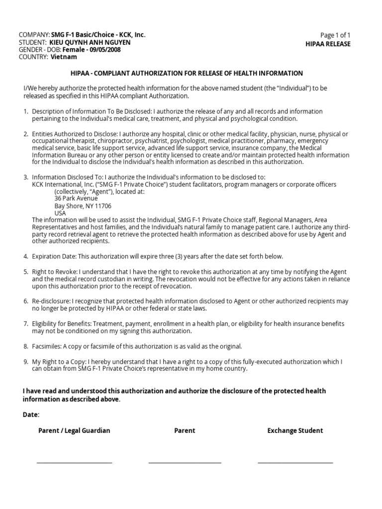 Authorization For Release of Health Information | PDF | Health Care ...
