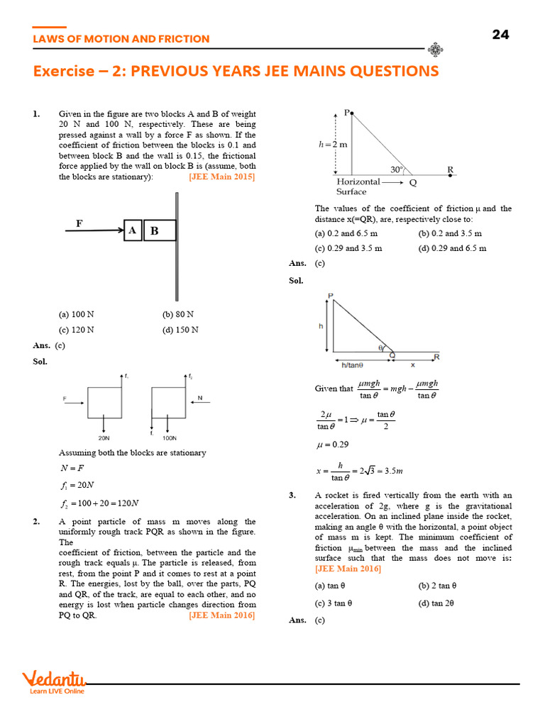 JEE-Laws of Motion and Friction-Exercise-2-Qus With Sol-Formatted | PDF ...