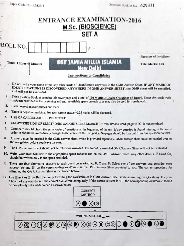 1) MSC Bioscience 2016 - SSF JMI | PDF