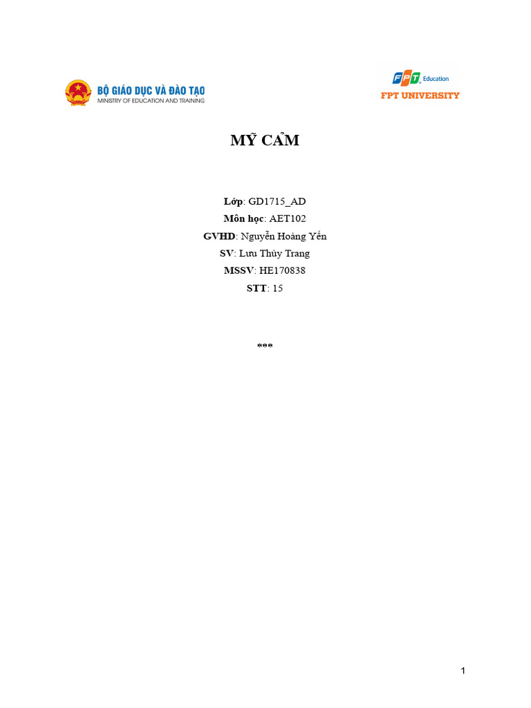 MY CA M: Lớp Môn học Gvhd SV Mssv STT | PDF