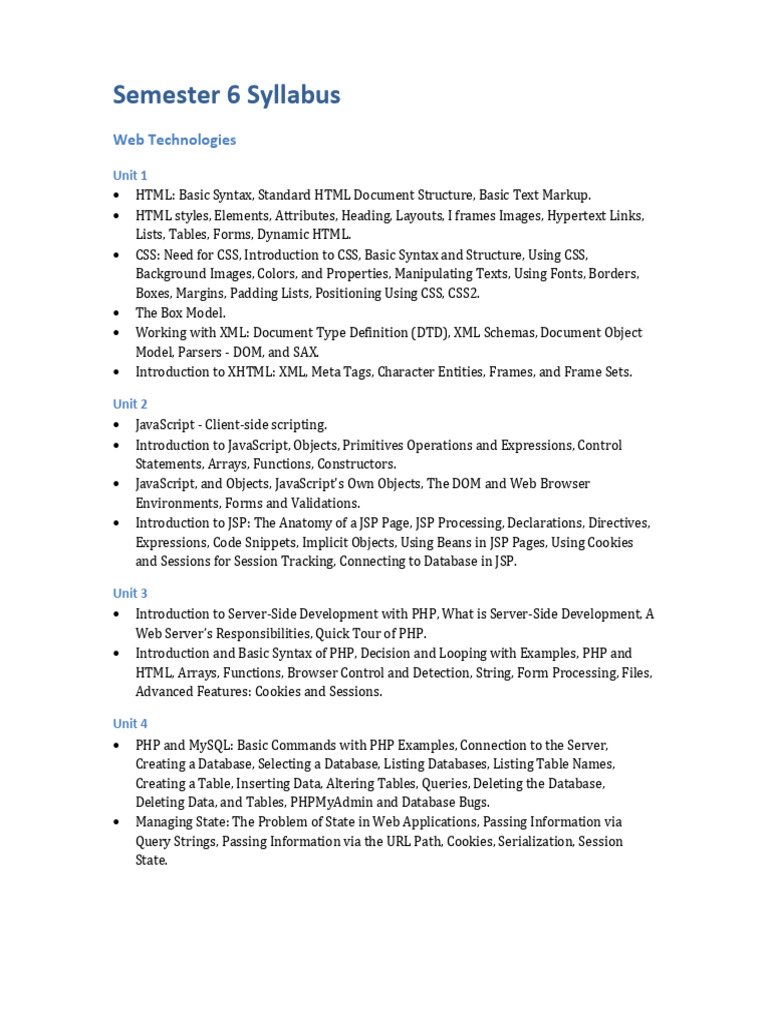 Semester 6 Complete Syllabus | PDF | Html | Html Element
