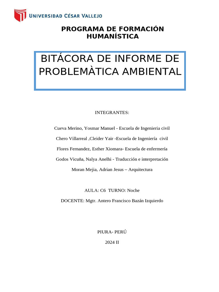 Bitácora de Estudio de Problemática. Tutoría V | PDF | Contaminación | Entorno natural