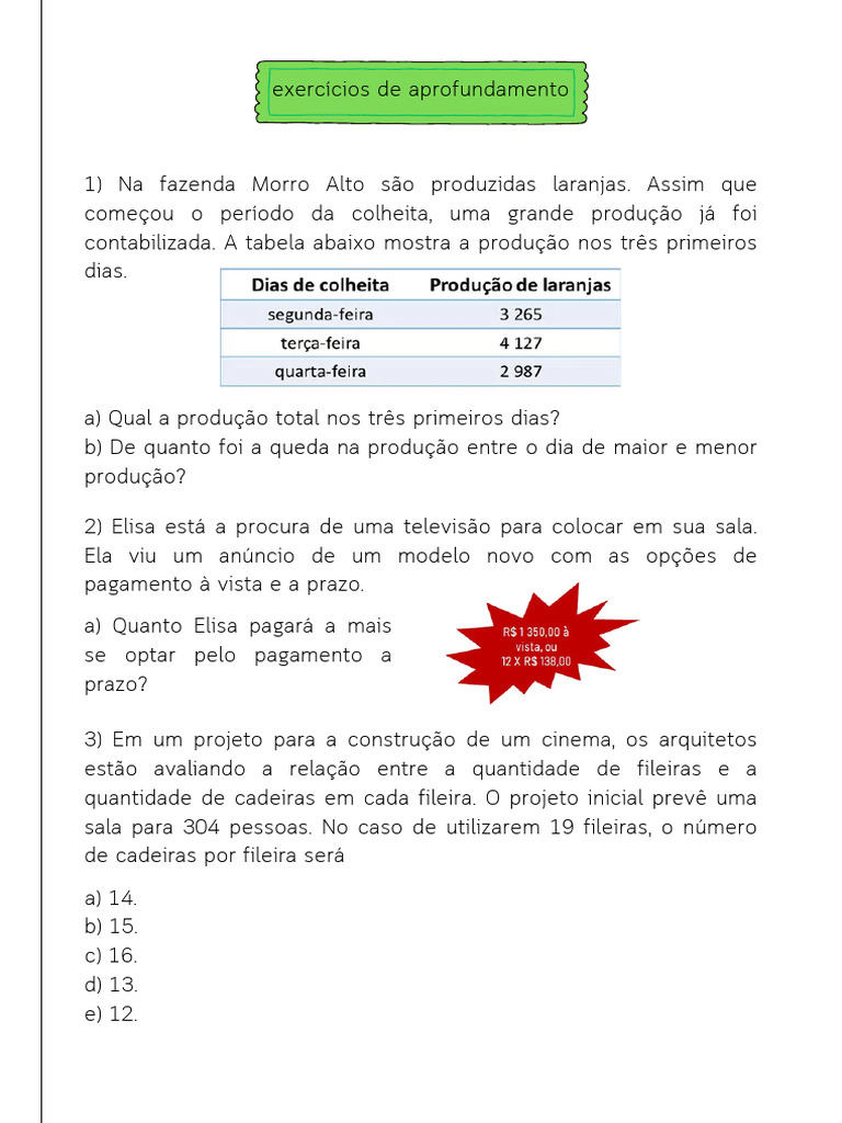 Lista Exercícios Matemática - Sofia | PDF | Etanol combustível