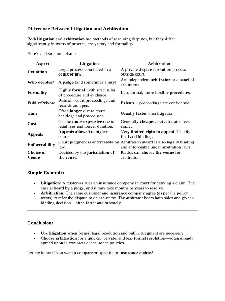 Difference Between Litigation and Arbitration | PDF | Arbitration | Lawsuit