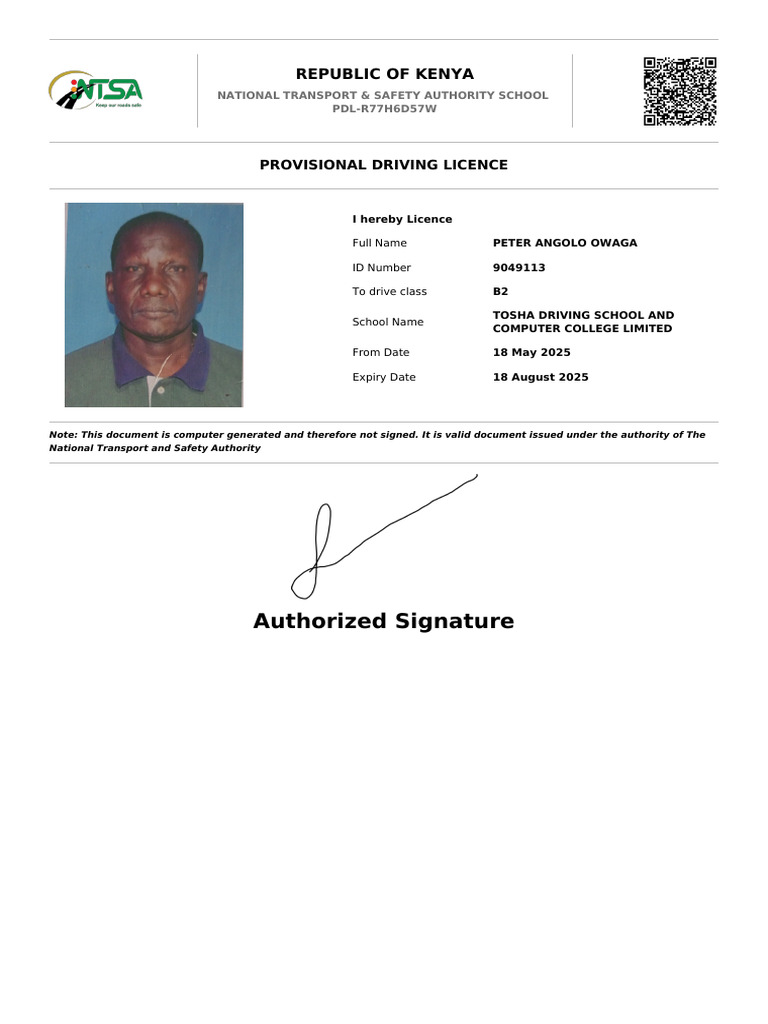 PDL-R77H6D57W-Provisional Driving License | PDF