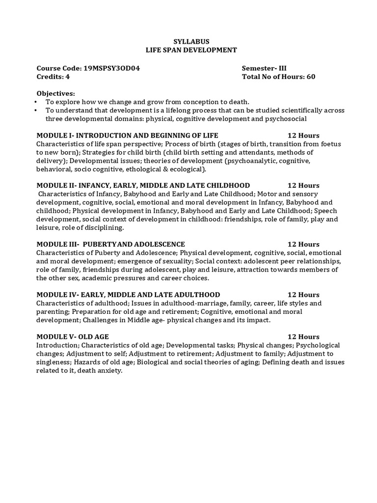 Life Span Development Syllabus Overview | PDF | Adolescence ...