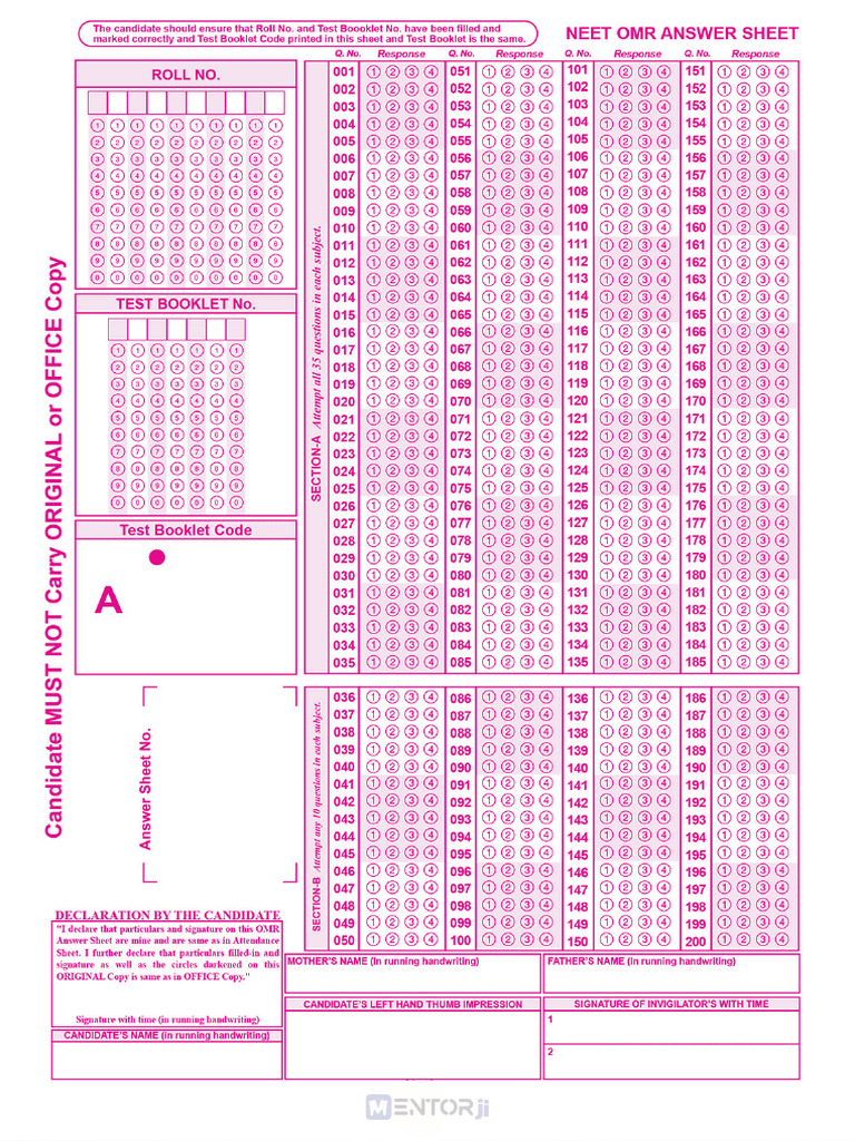 OMR Sheet MentorJi | PDF